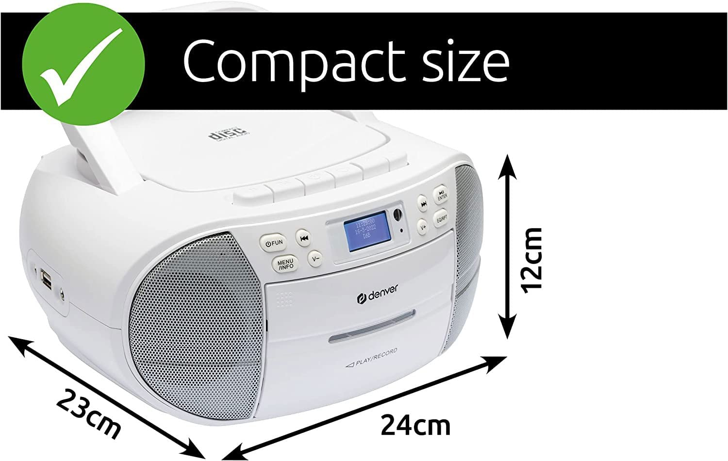 Denver TDC-280 DAB Portable CD Player And Cassette Player Boombox, CD ...