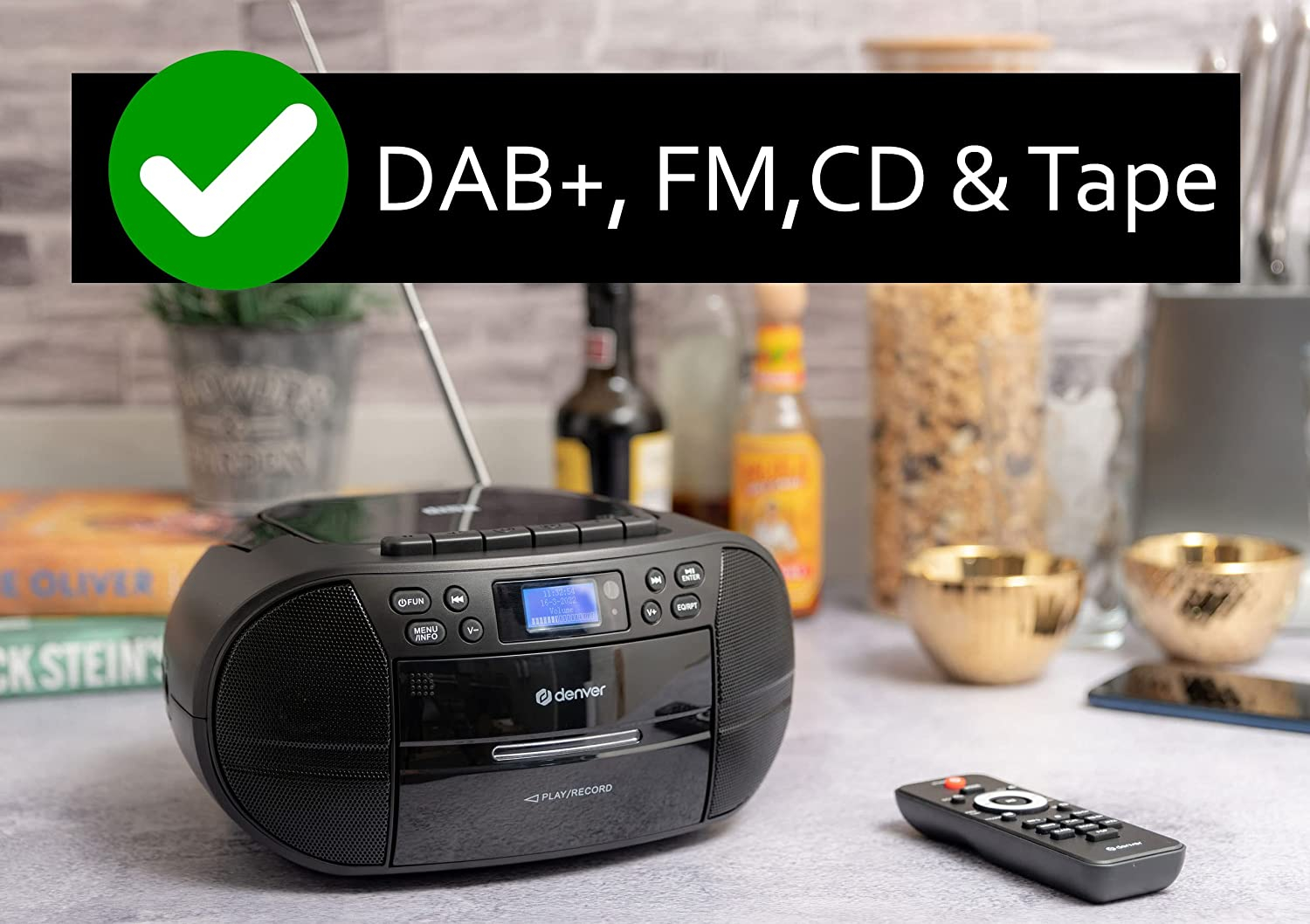 Denver TDC-280 DAB Portable CD Player And Cassette Player Boombox, CD ...