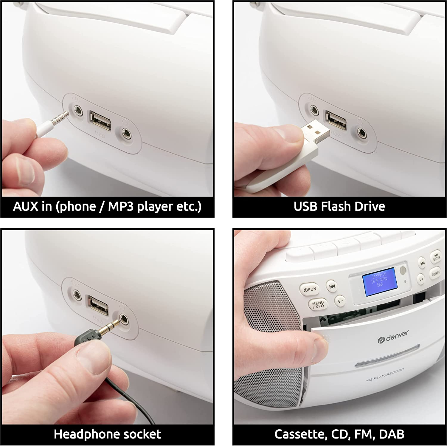Denver TDC-280 DAB Portable CD Player And Cassette Player Boombox, CD ...