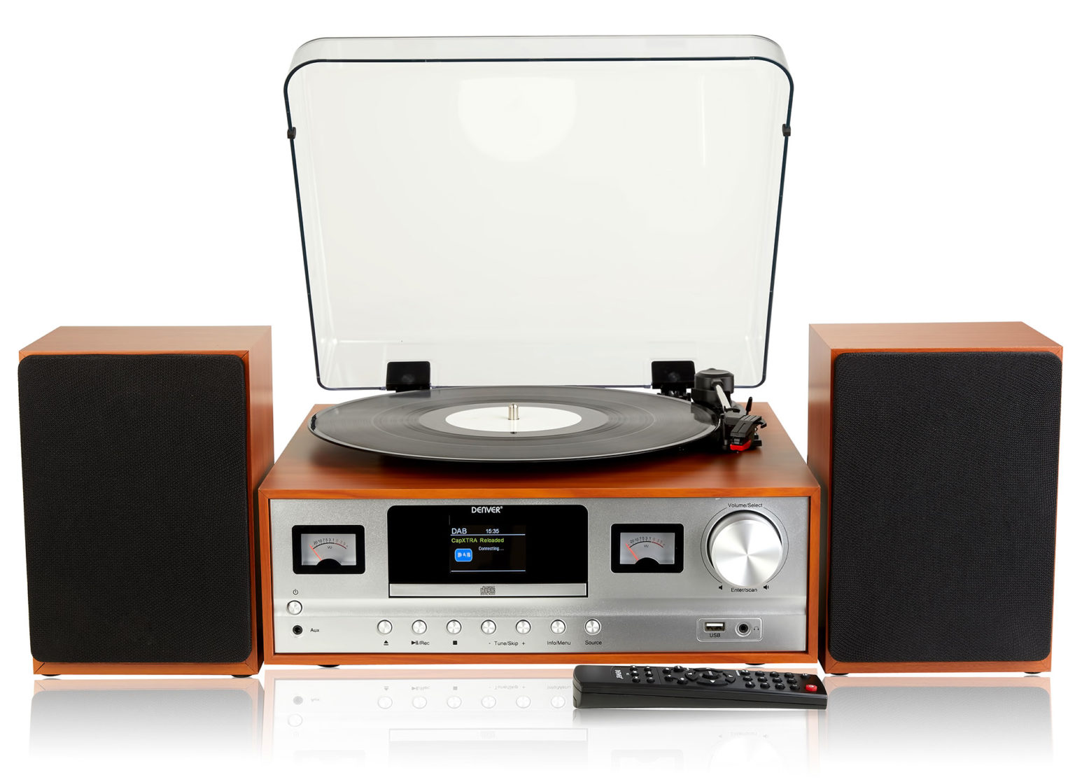 Denver MRD-105 Light Wood - 7-in-1 Record Player Hi-Fi System With 2.4 ...