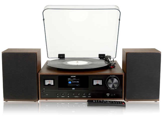 Denver MRD-105 Dark Wood - 7-in-1 Record Player Hi-Fi System With 2.4 ...